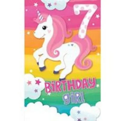 Age 7 Birthday Girl Unicorn Card – Yellow Zebra