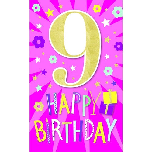 Age 9 Happy Birthday Card – Yellow Zebra